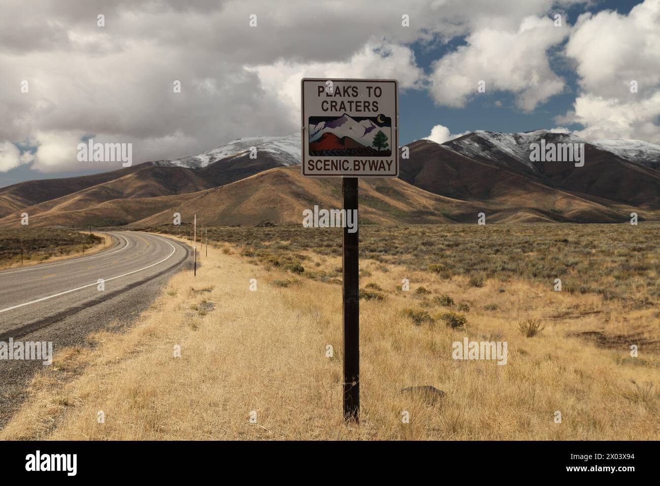 Sign for Peaks To Craters Scenic Byway along the highway in Craters Of ...