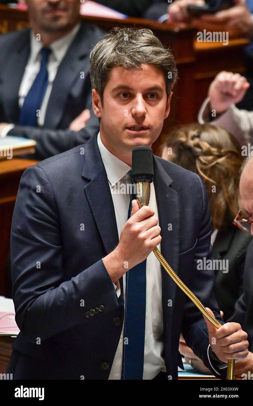 French Prime Minister Gabriel Attal speaks during a session of ...