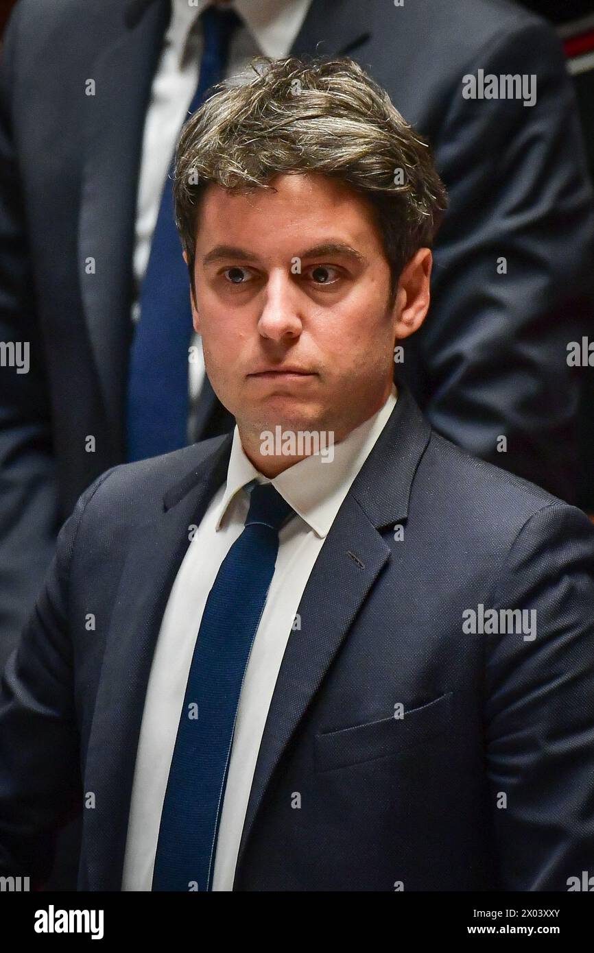 French Prime Minister Gabriel Attal looks on during a session of ...