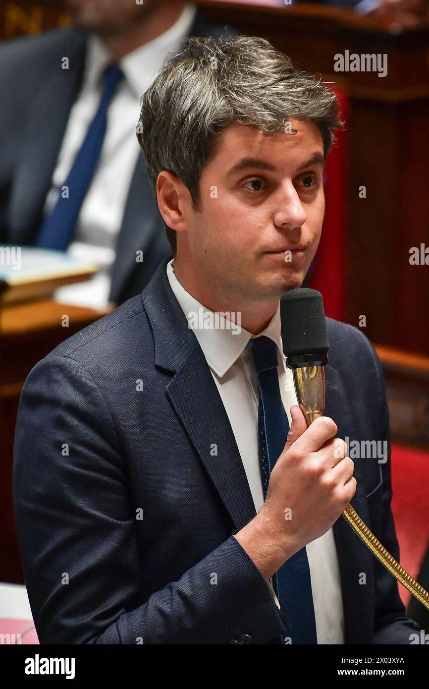 French Prime Minister Gabriel Attal speaks during a session of ...
