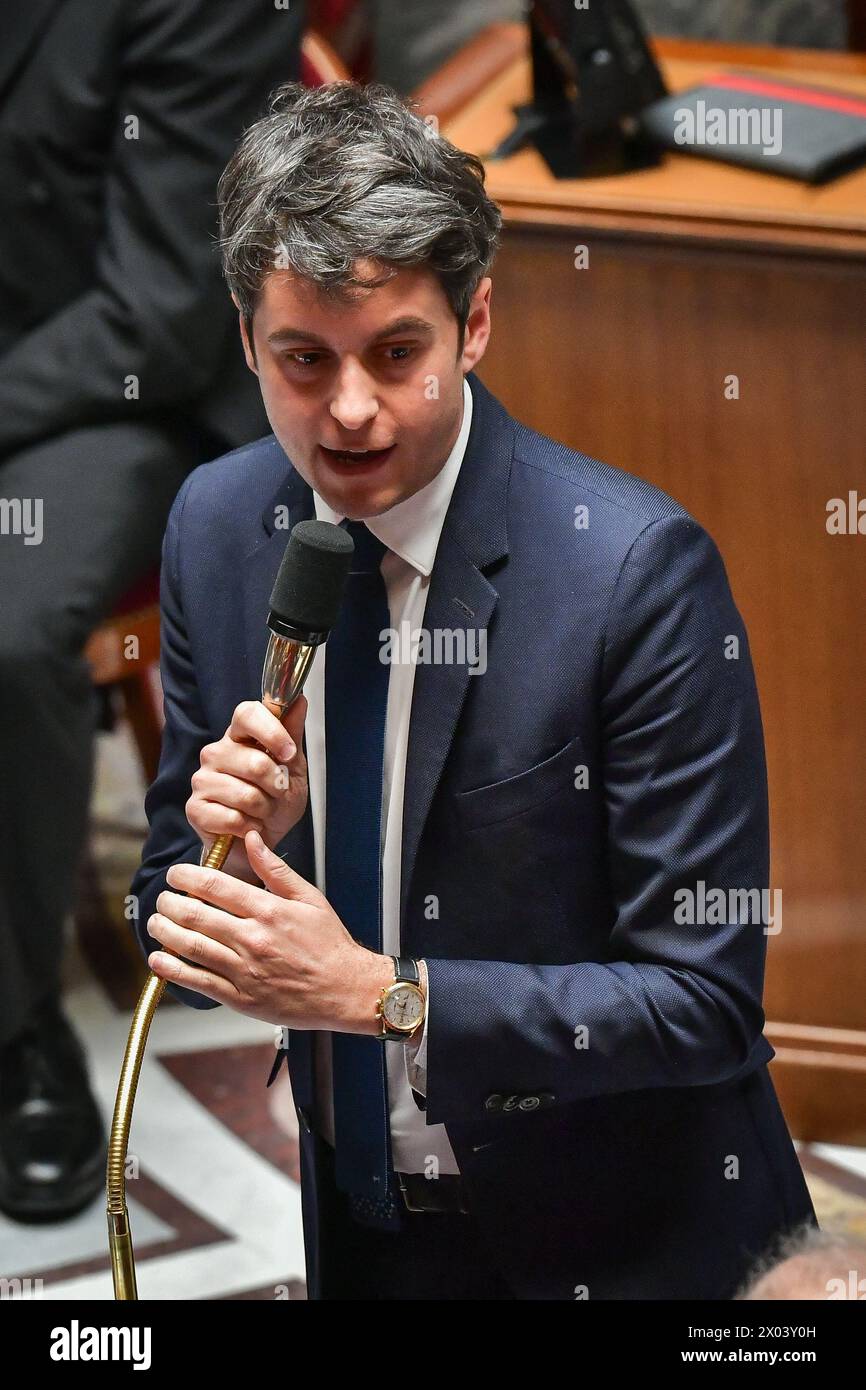 French Prime Minister Gabriel Attal speaks during a session of ...