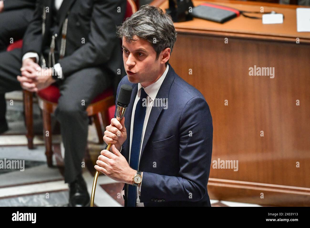 French Prime Minister Gabriel Attal speaks during a session of ...