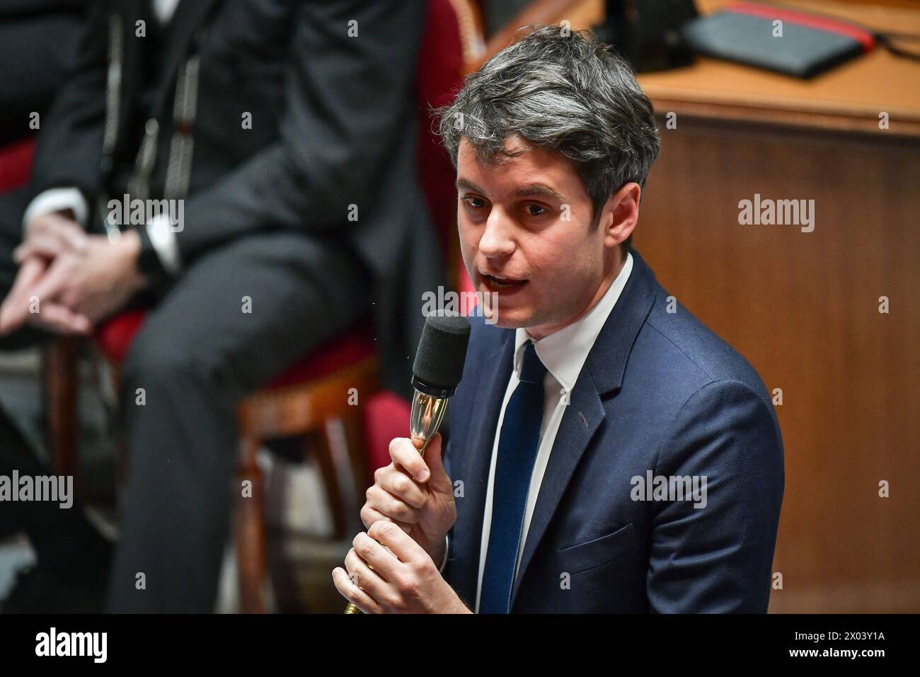 French Prime Minister Gabriel Attal speaks during a session of ...