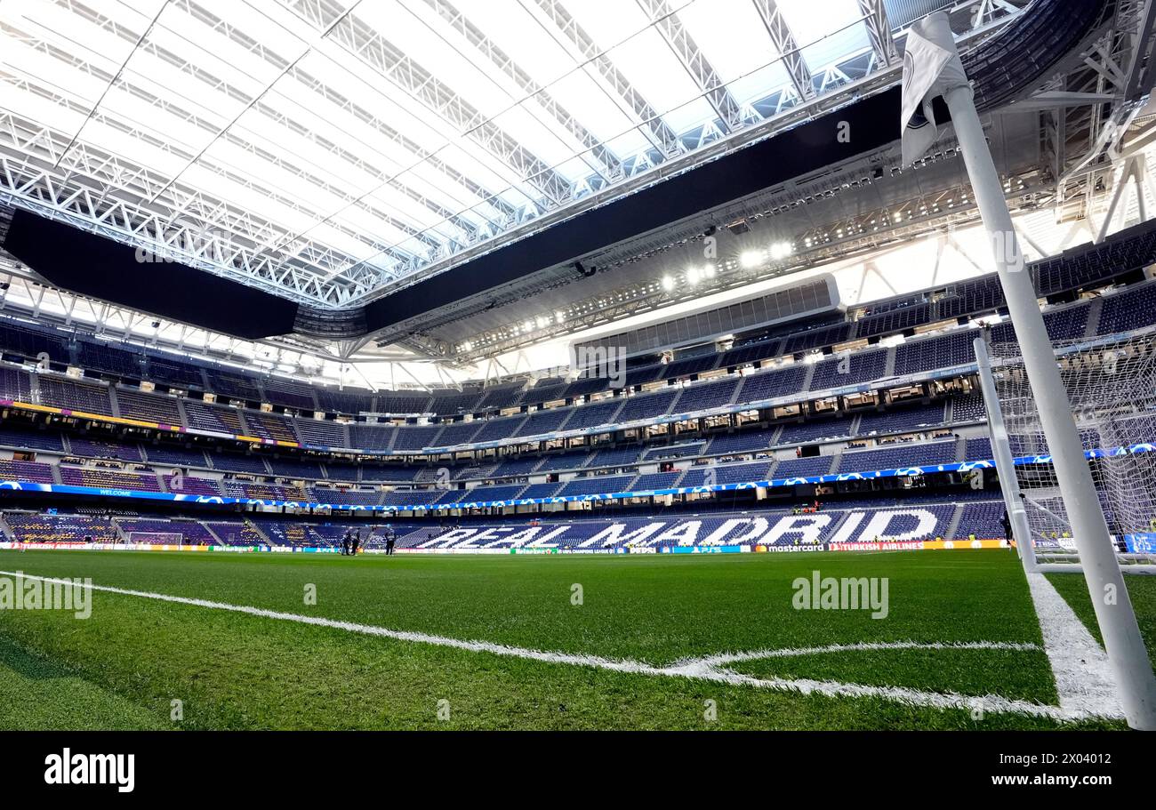 A general view of the Santiago Bernabeu Stadium, Madrid, with the roof ...