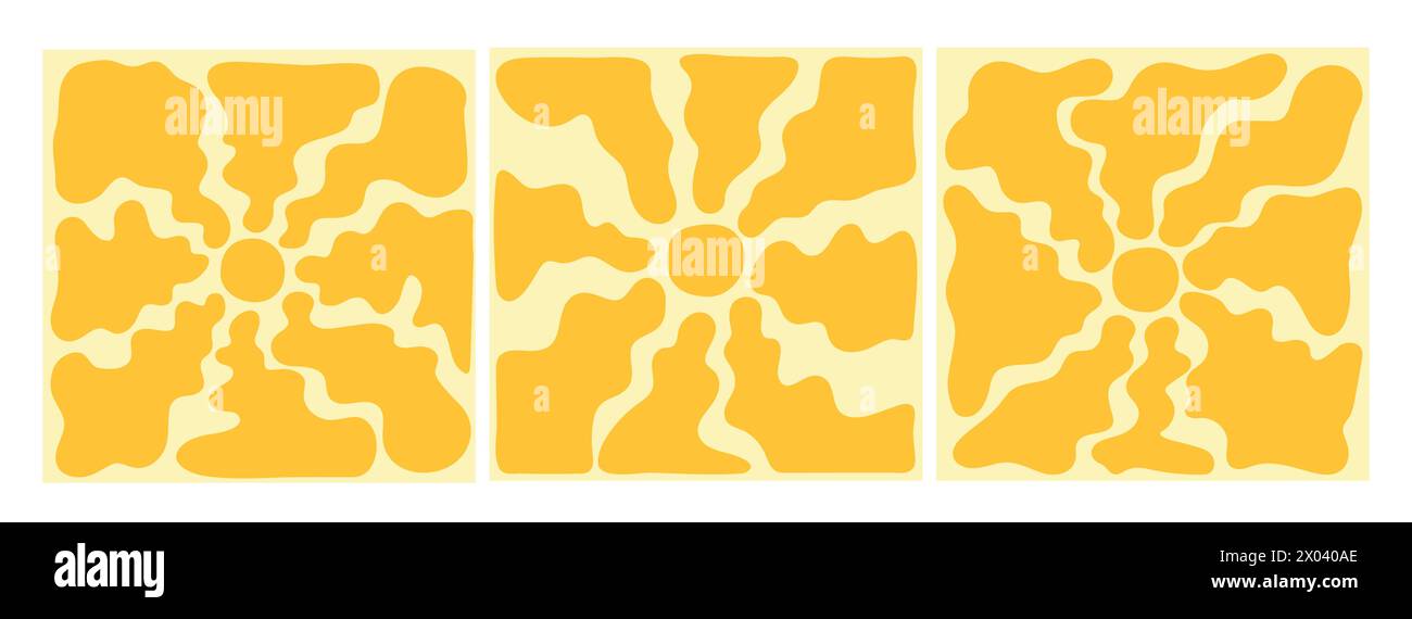 Groovy retro sun and sunbeams set. Groovy doodle sunburst. Hippie 60s ...