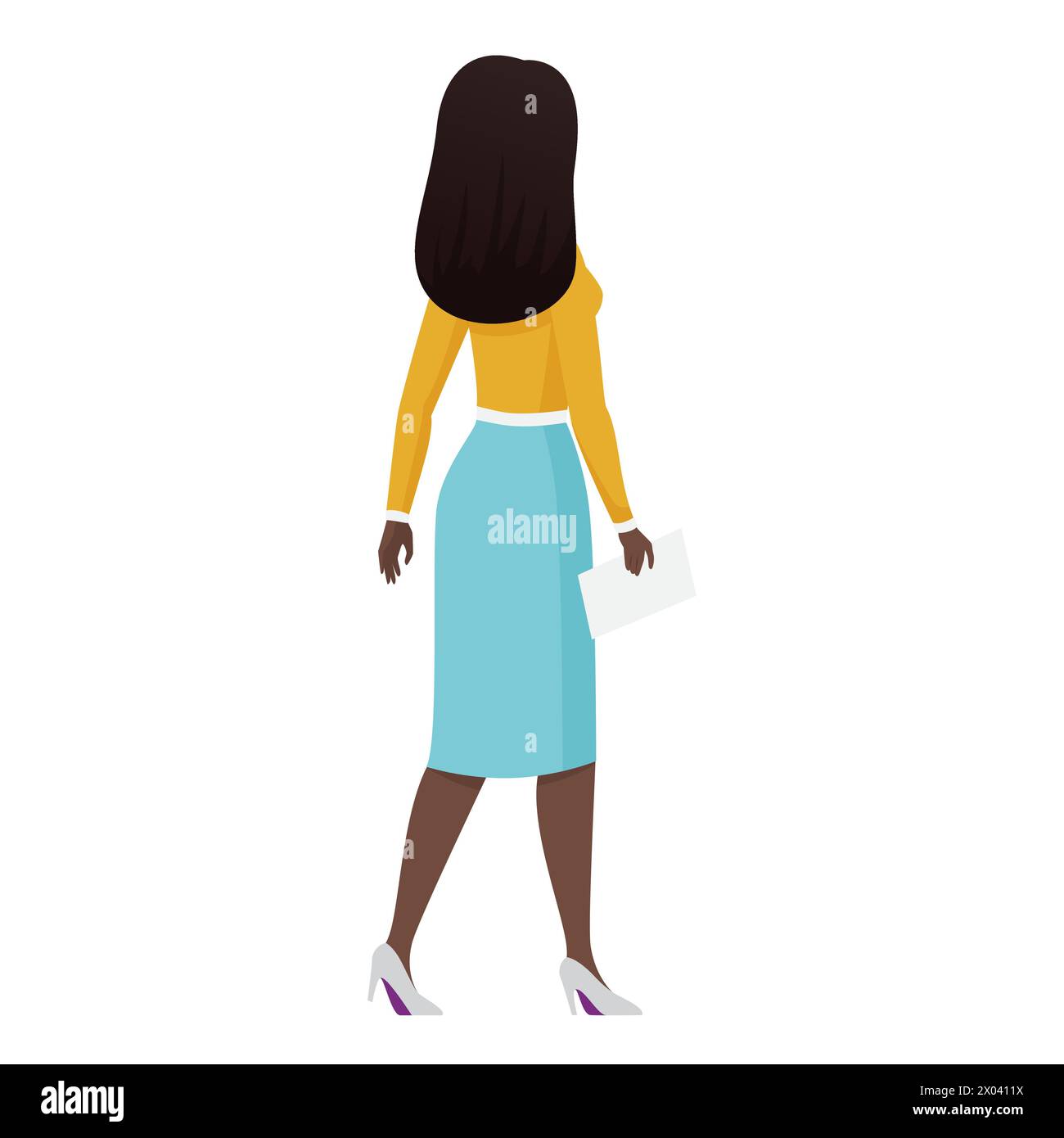 Back view of young female teacher, entrepreneur in formal outfit ...