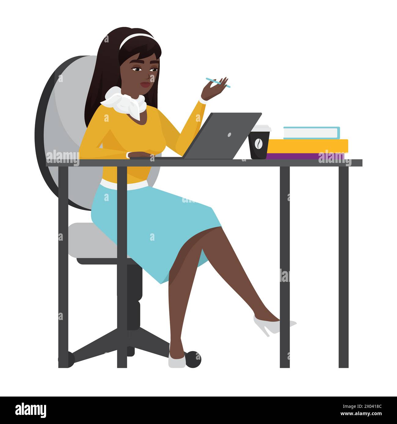 Business lady sitting at desk on chair, woman working with laptop ...