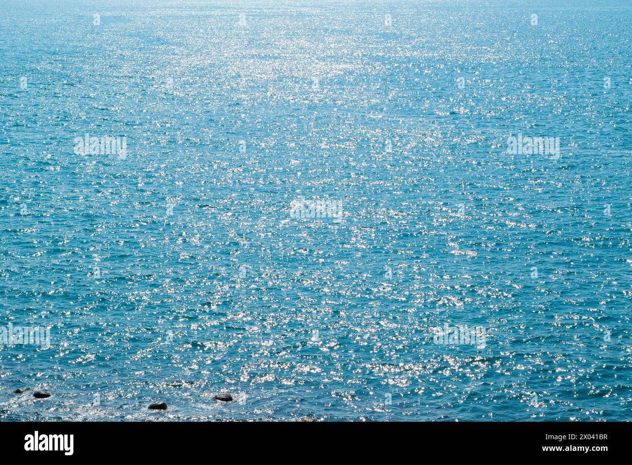 Blue sea. Sunny day. Sun glare on the water. Marine background ...