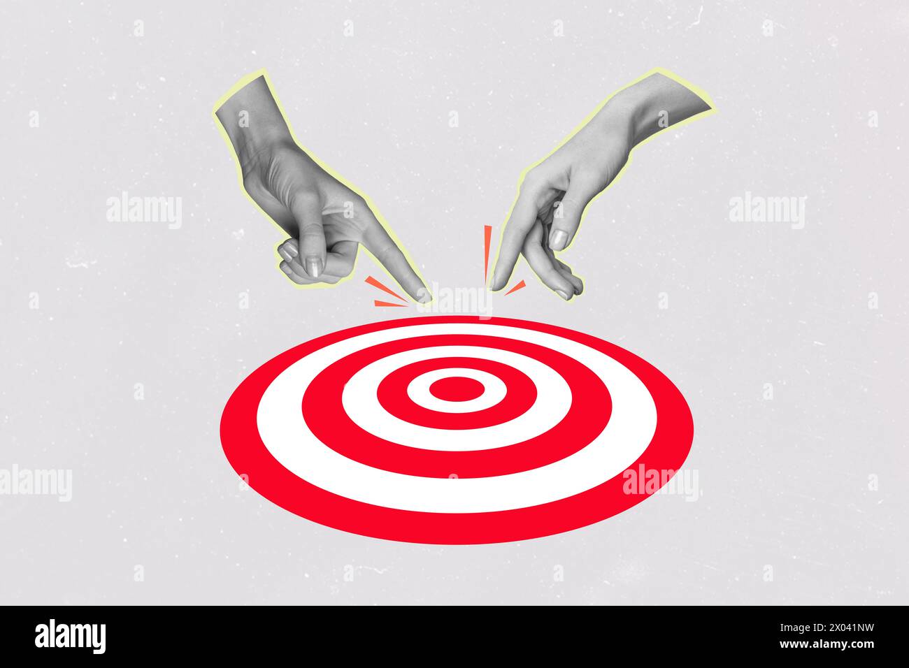 Creative collage picture human hands showing target goal achievement ...