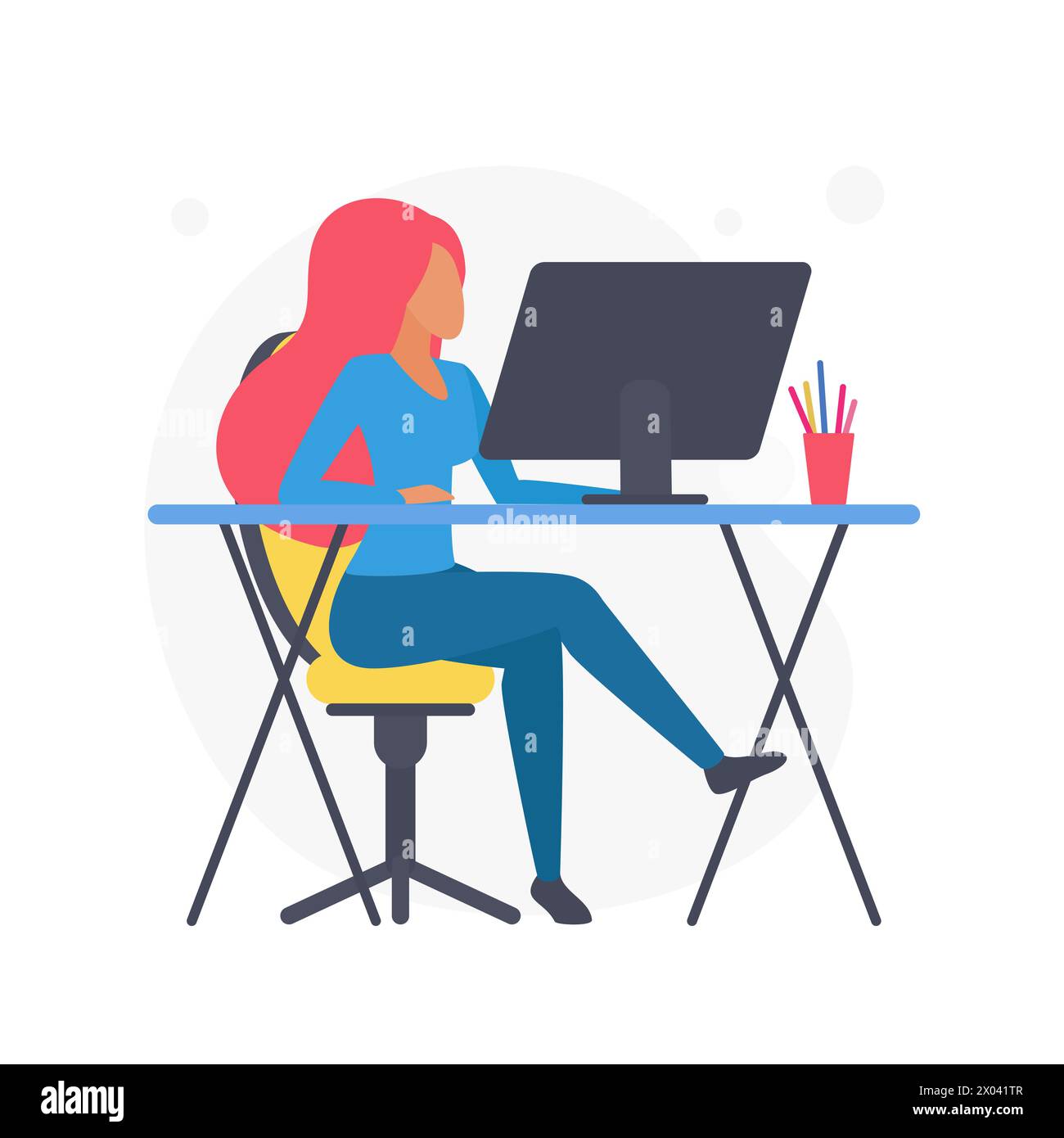 Remote work or study at home, woman sitting at office computer desk ...