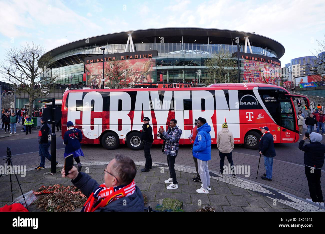 The Bayern Munich team coach arrives at the ground ahead of the UEFA ...