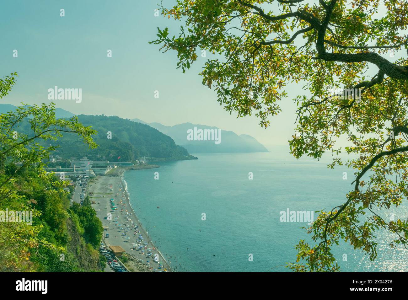 View of the Turkish-Georgian border. Sapri beach, view from above. Sea ...