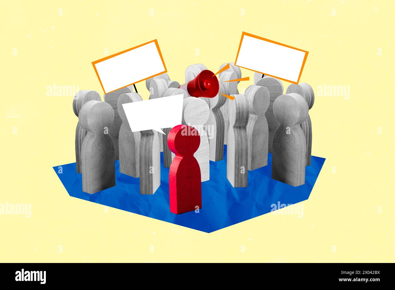 Creative collage picture group people proclaim rights loudspeaker ...