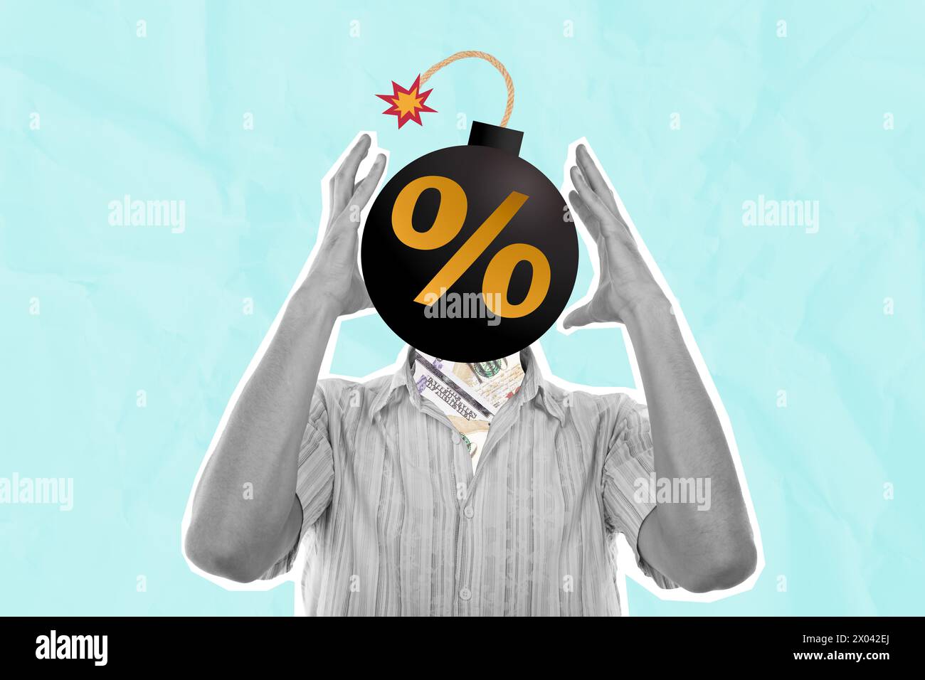 Creative collage picture headless man bomb explosion boom spark ...