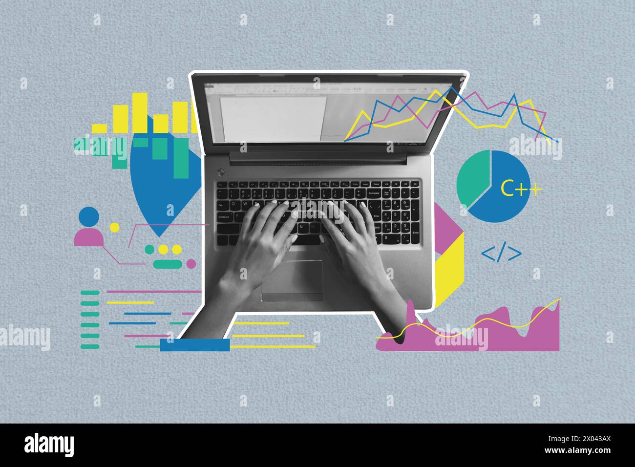 Composite photo collage of hands type macbook keyboard screen interface ...