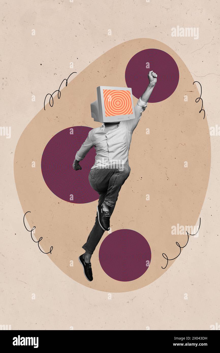 Vertical creative collage picture young ambitious energetic headless ...