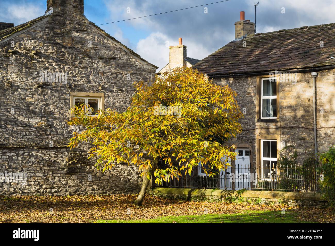 Autumnal colours and houses in Grassington, Yorkshire, England Stock ...