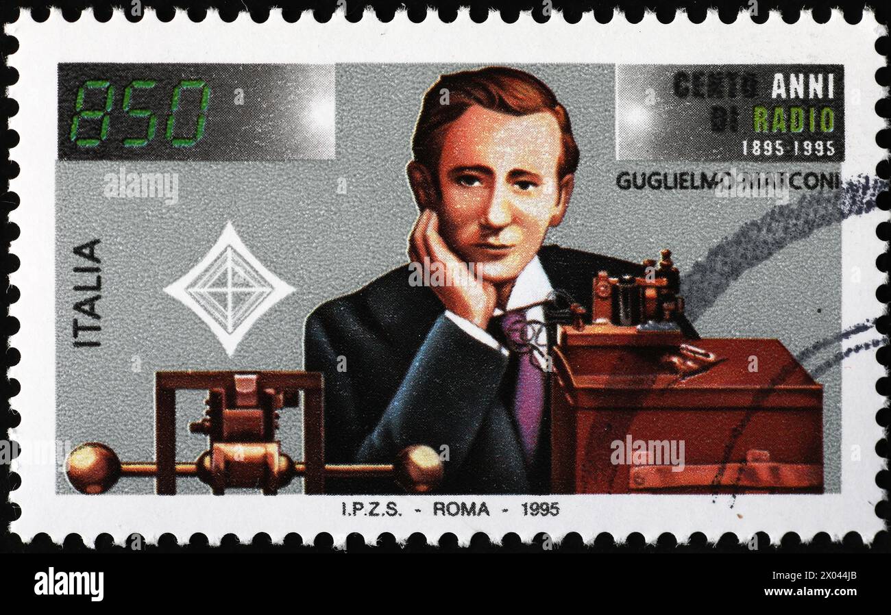 Guglielmo Marconi on vintage italian stamp Stock Photo - Alamy