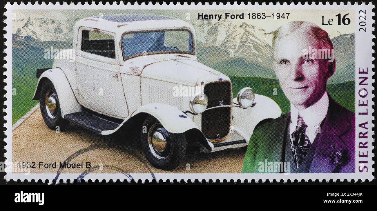 Henry Ford and the model B 0f 1932 on postage stamp Stock Photo - Alamy