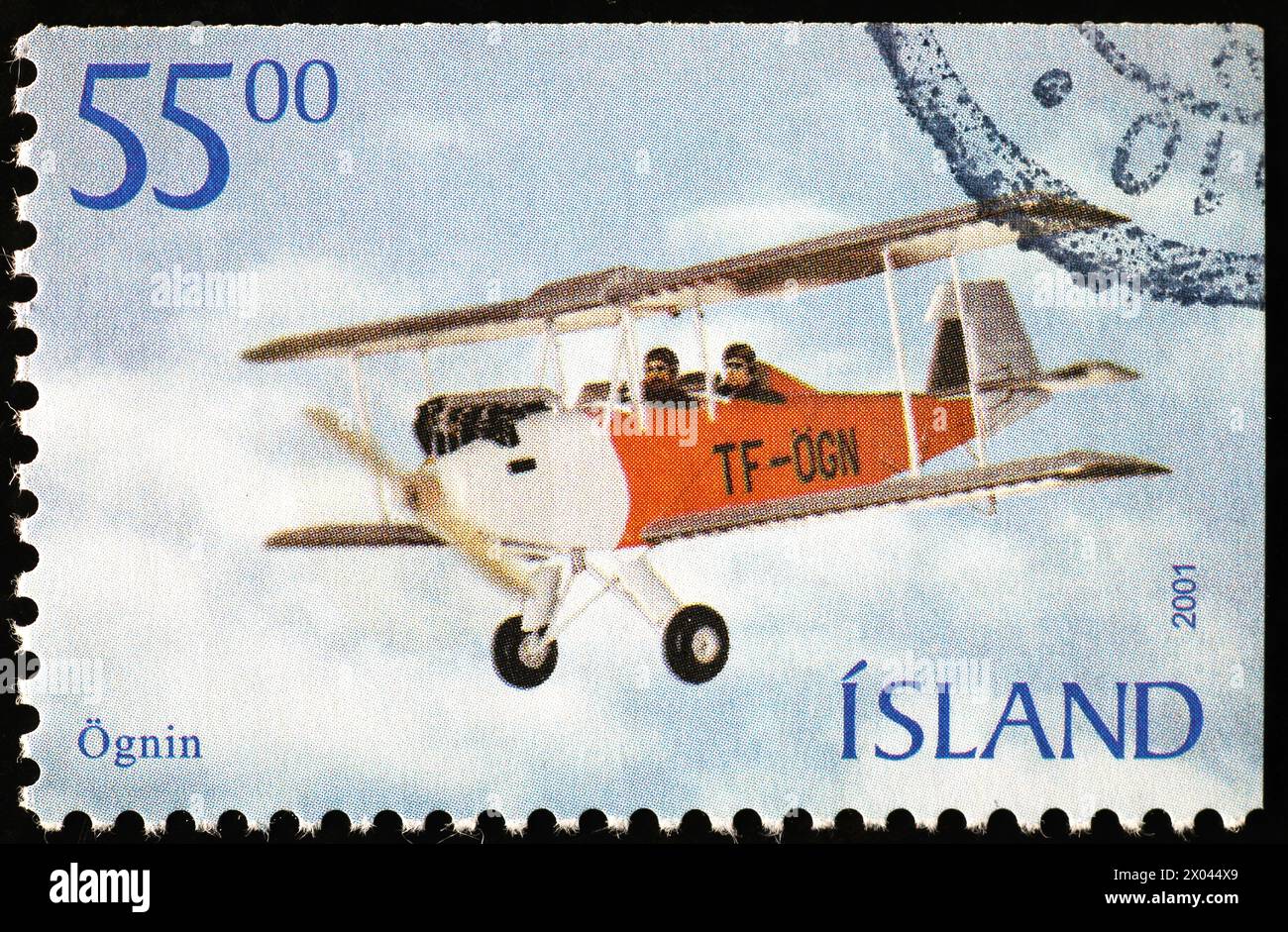 Modern biplane on icelandic postage stamp Stock Photo - Alamy