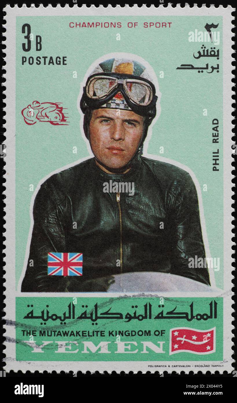 Motorcycle rider Phil Read on postage stamp Stock Photo - Alamy