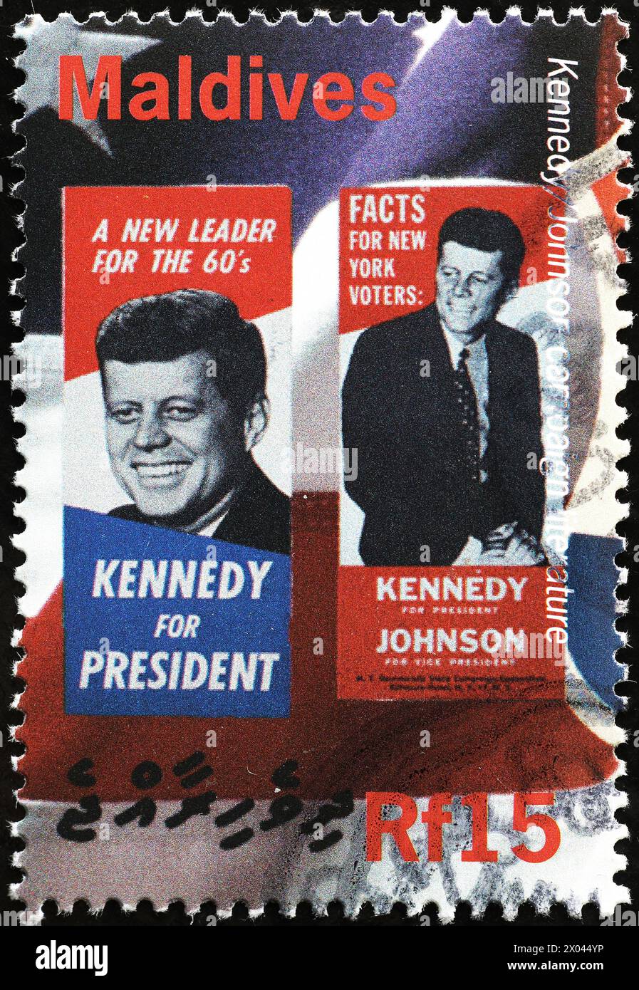 Old posters for the presidential campaign of JFK on stamp Stock Photo ...