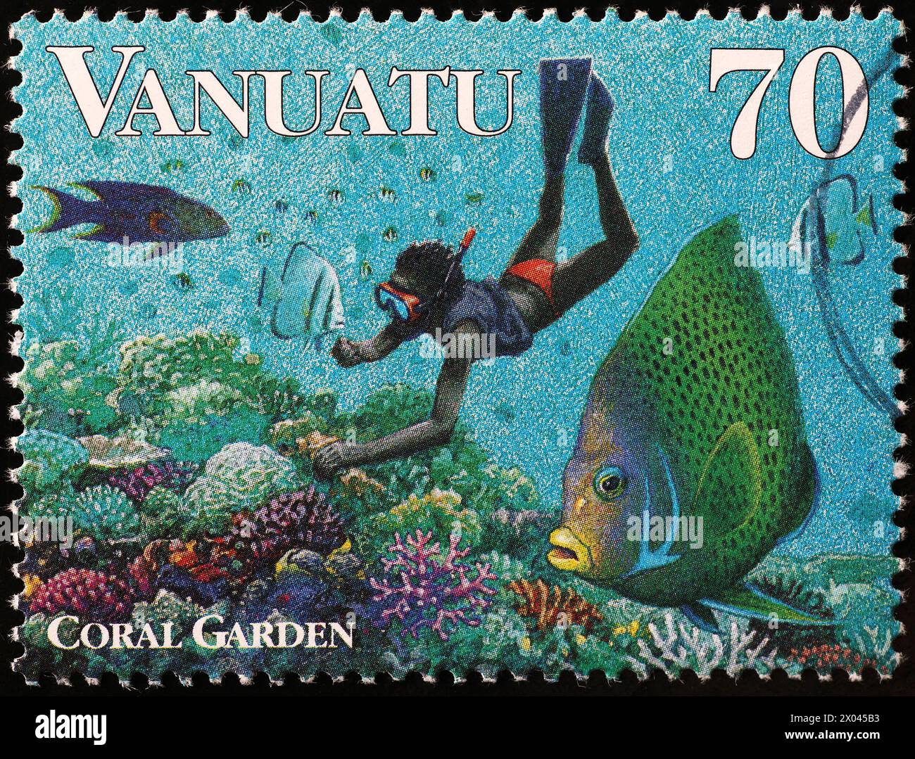 Splendid coral reef on postage stamp of Vanuatu Stock Photo - Alamy