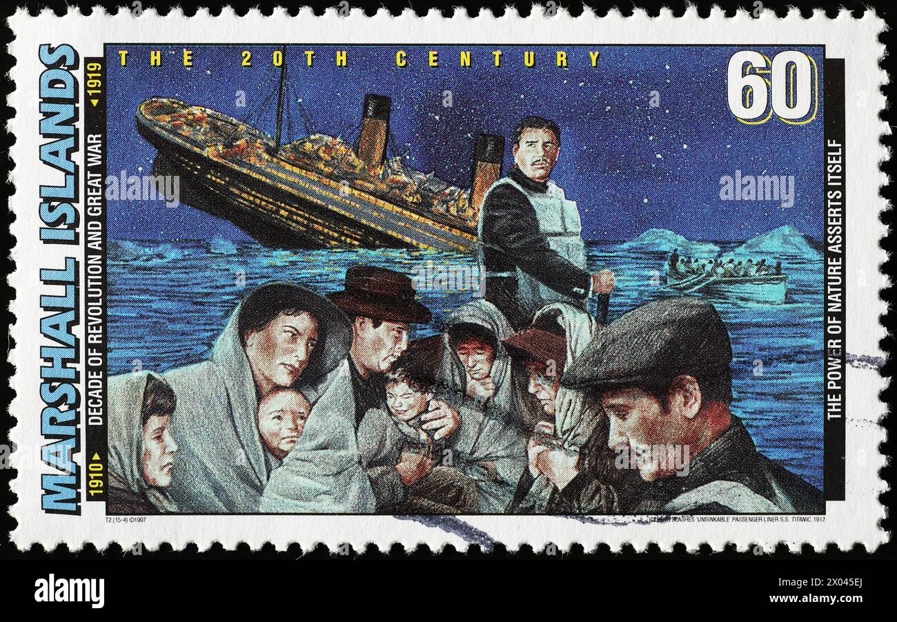 Titanic castaways on postage stamp of Marshall Islands Stock Photo - Alamy
