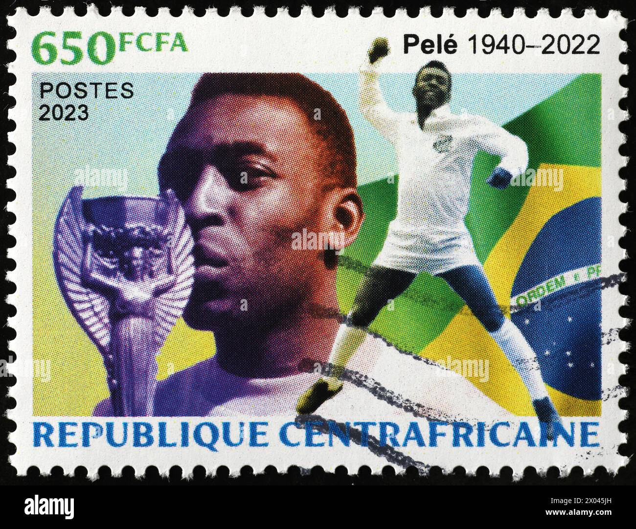 Young Pelè and the Rimet cup on african stamp Stock Photo - Alamy