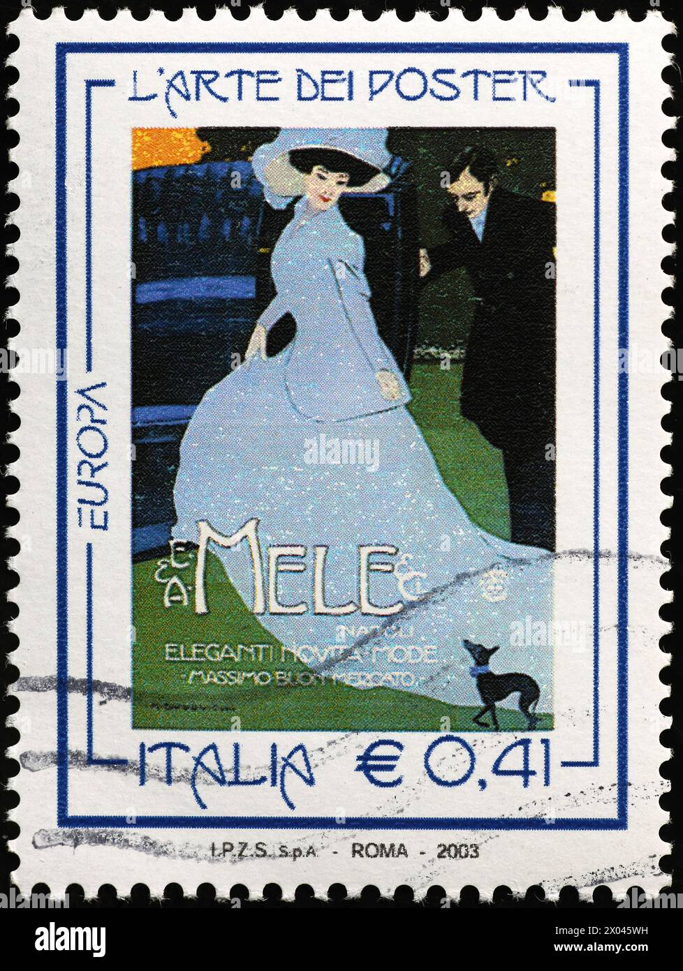 Vintage poster on italian postage stamp Stock Photo - Alamy