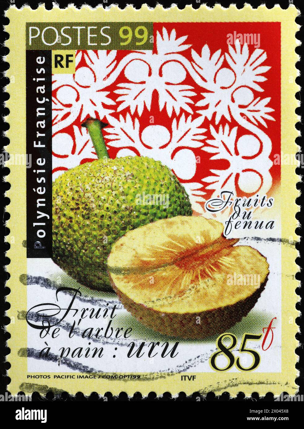 Breadfruit fruit on polynesian postage stamp Stock Photo - Alamy