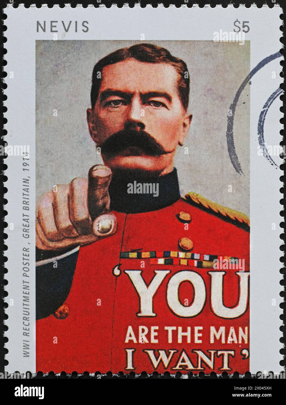 British recruitment poster for the World War I on postage stamp Stock ...