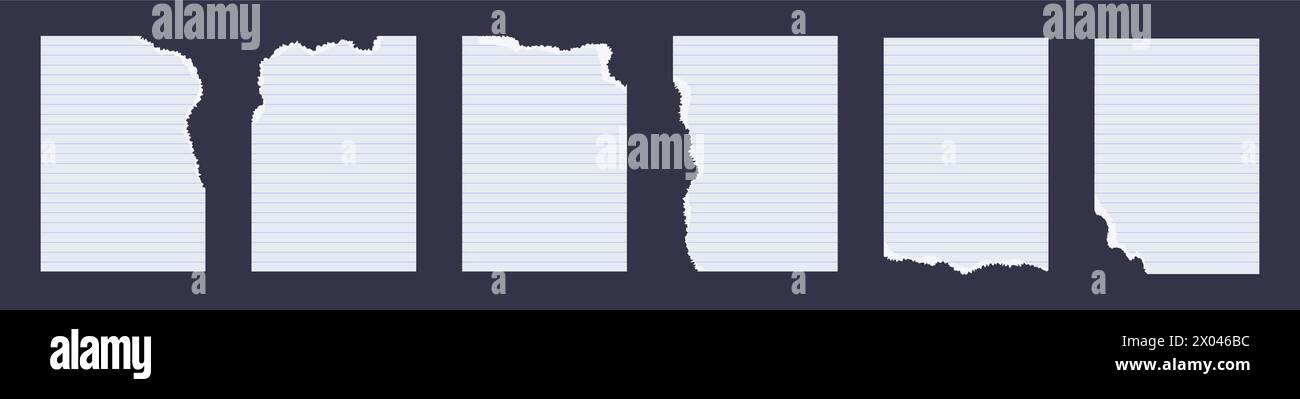 Set of torn paper snippets. A lined crumple notebook sheet. White ...