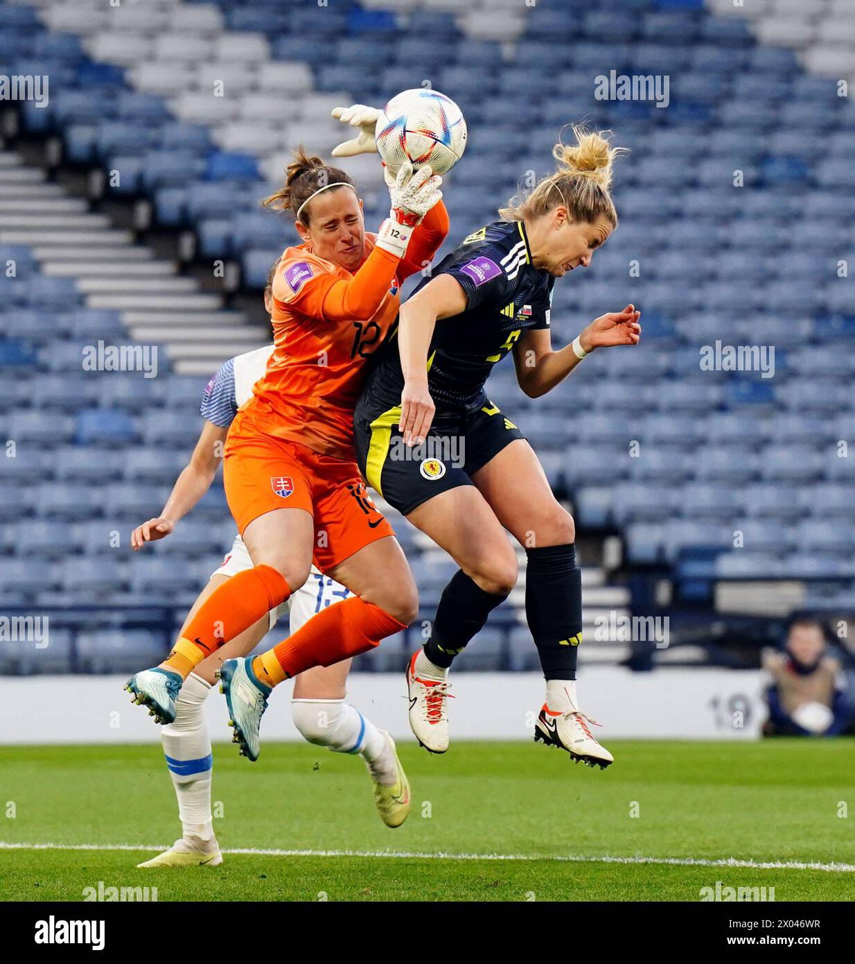 Scotland's Sophie Howard challenges Slovakia goalkeeper Maria ...