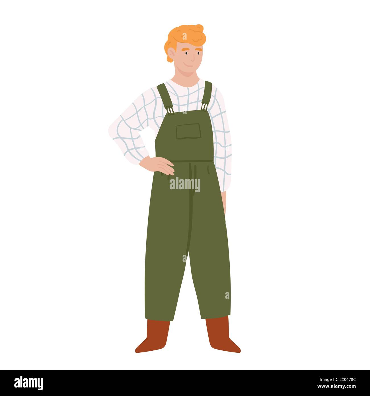 Farmer man in working uniform. Farming activity, harvesting season flat ...