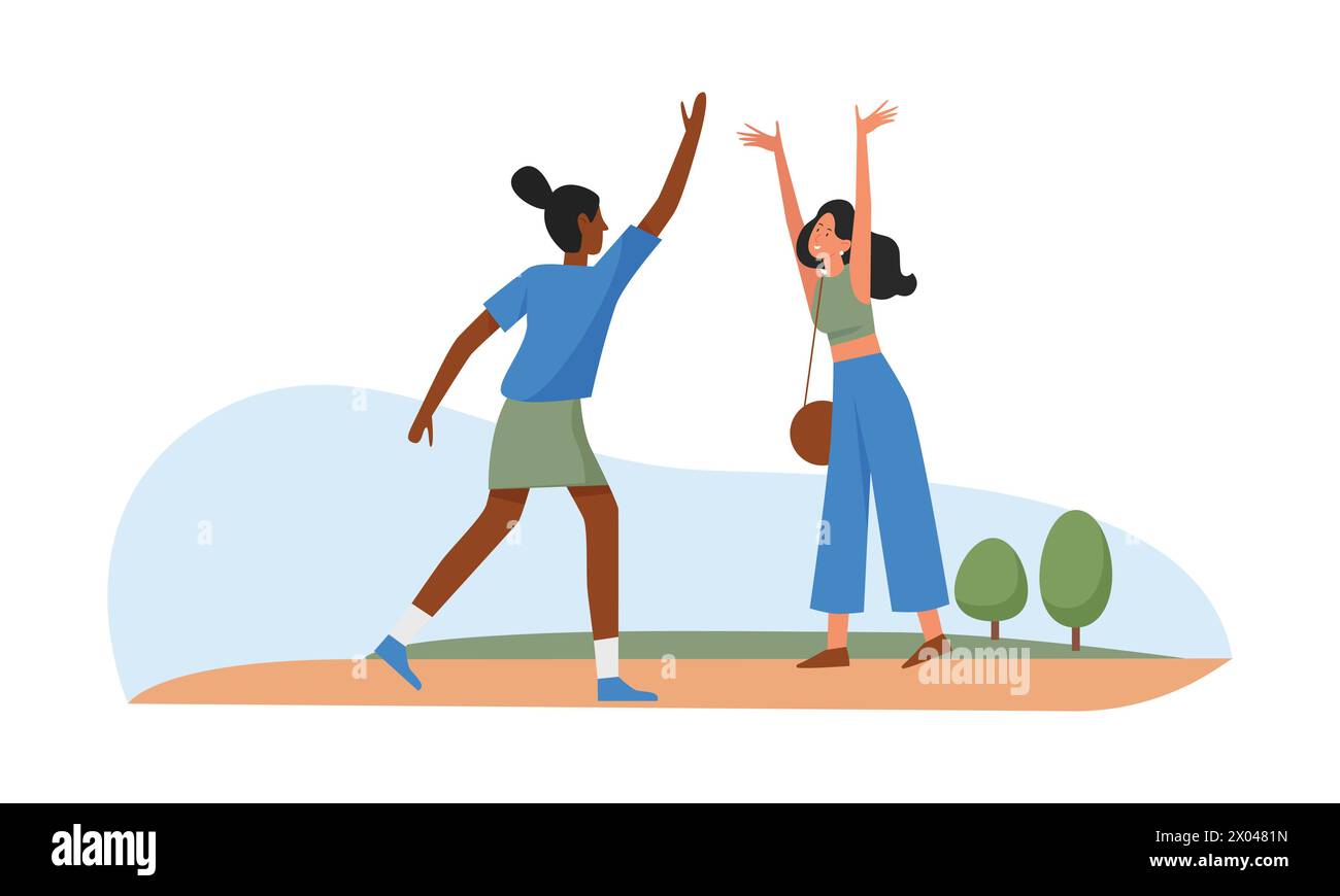 Excited female friends meeting. True friendship, spending time together ...