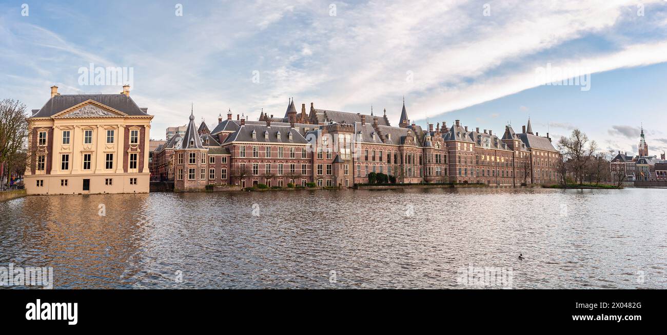 Panoramic view of Dutch Parliament buildings in the city of The Hague ...