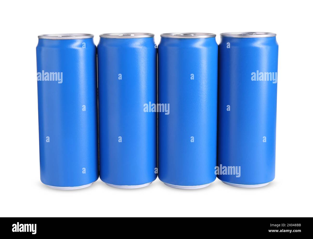 Energy drinks in blue cans isolated on white Stock Photo - Alamy