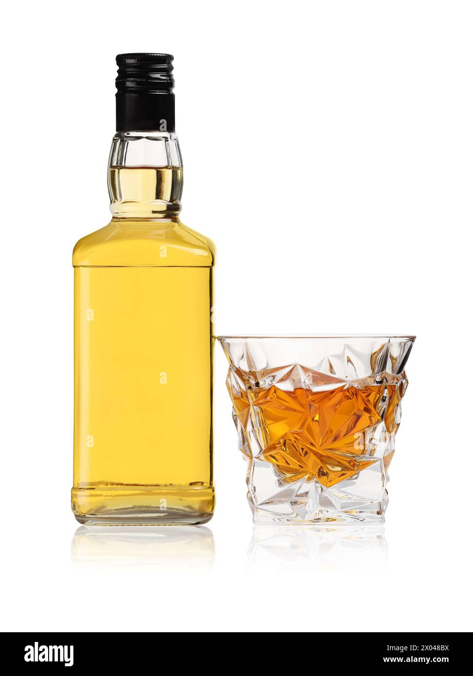Glass and bottle of whiskey isolated on white Stock Photo - Alamy