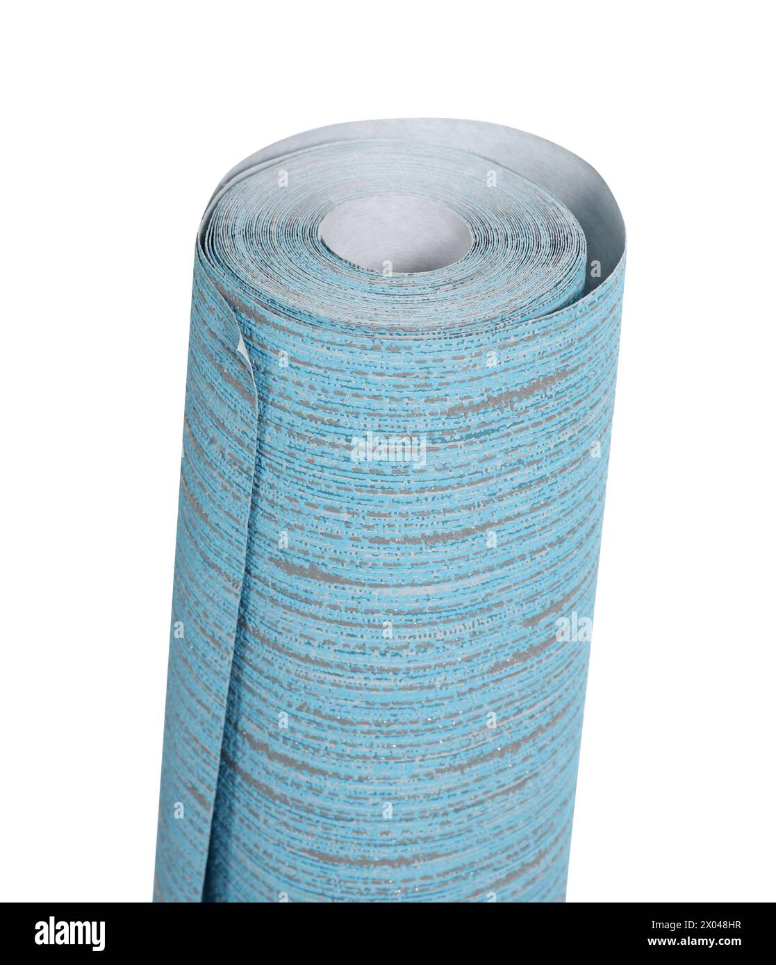 One light blue wallpaper roll isolated on white Stock Photo - Alamy