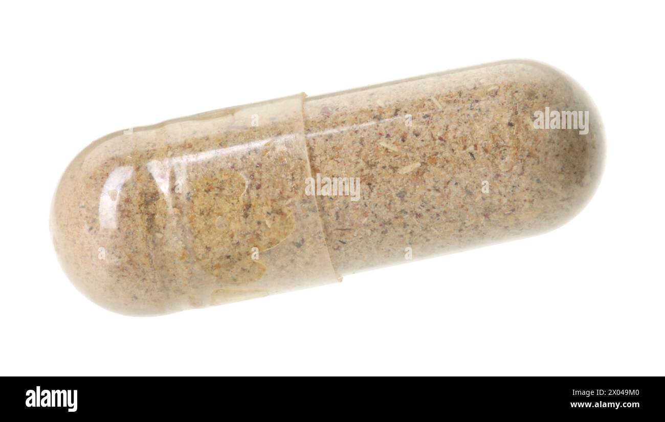 One vitamin capsule isolated on white. Health supplement Stock Photo ...