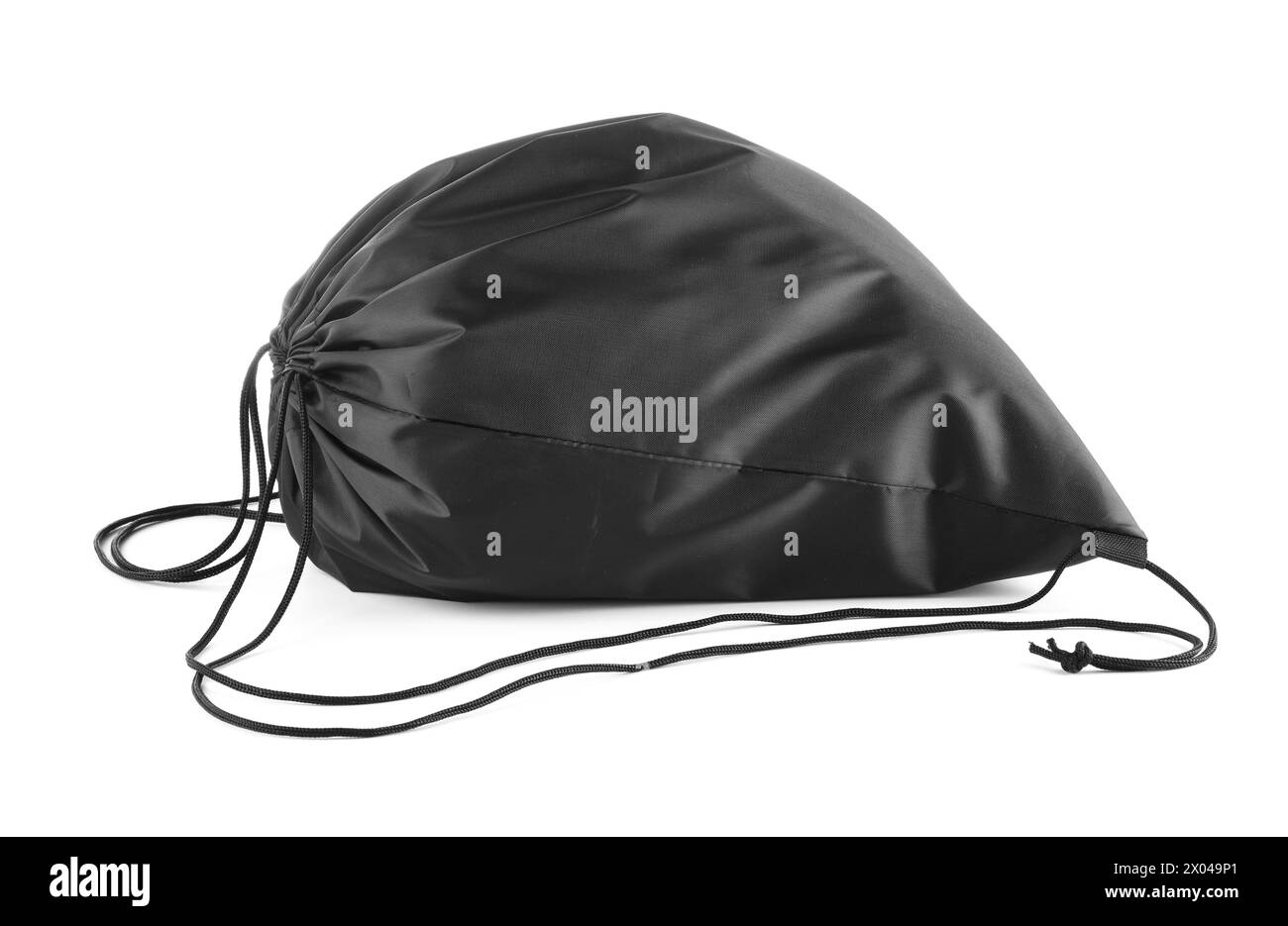 One black drawstring bag isolated on white Stock Photo - Alamy