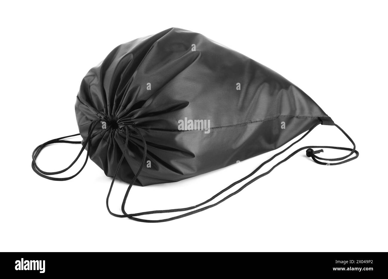 One black drawstring bag isolated on white Stock Photo - Alamy