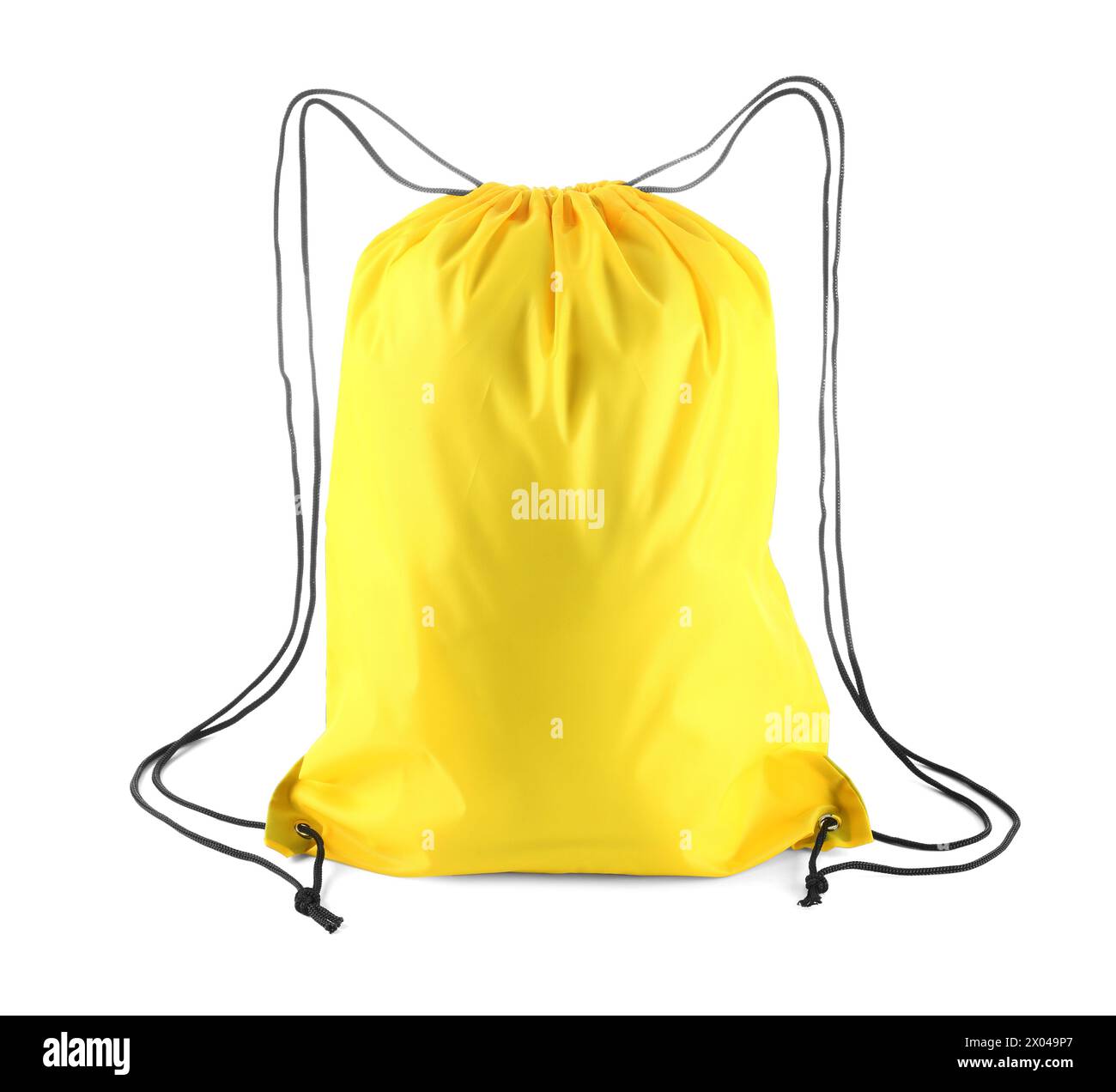One yellow drawstring bag isolated on white Stock Photo - Alamy
