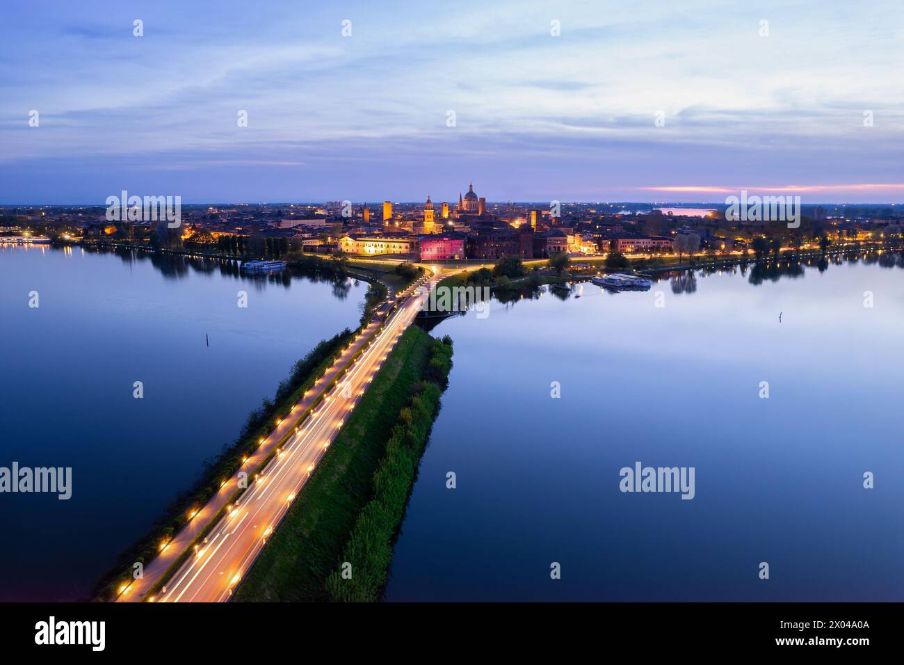 Aerial skyline of Mantua and the medieval building of Saint George on ...
