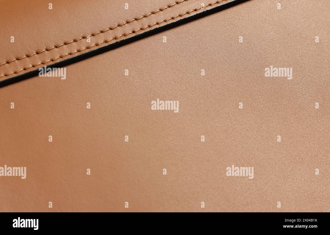 Brown natural leather with seams as background, closeup Stock Photo - Alamy