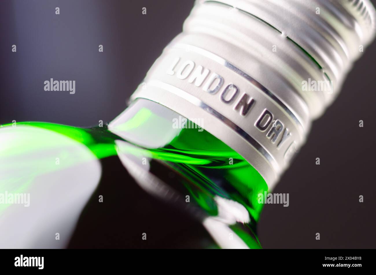 LONDON, UK - 28 MARCH 2024 Tanqueray London Dry, an iconic bottle shape ...