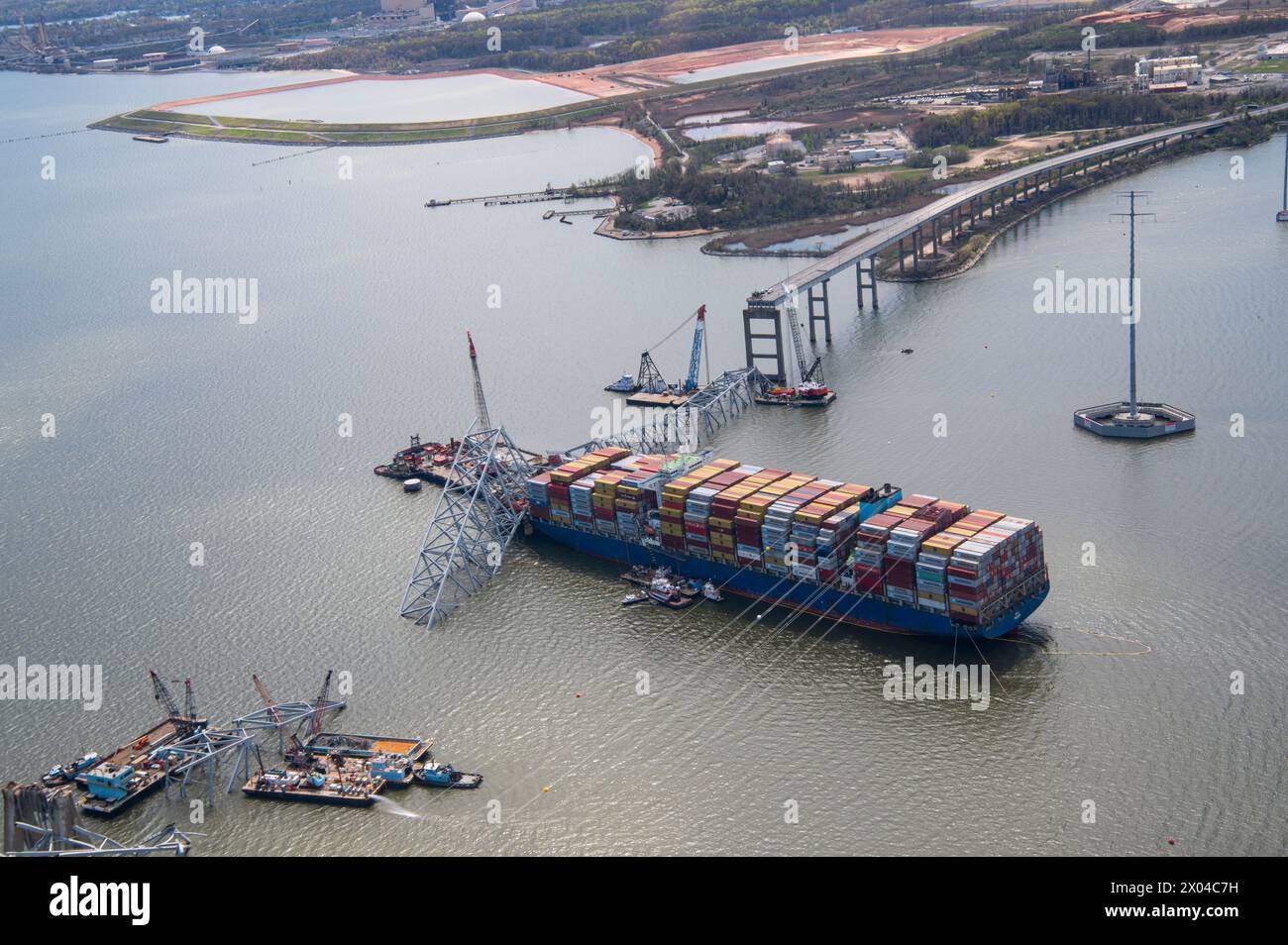 An aerial image of the Unified Command response operations in Baltimore ...