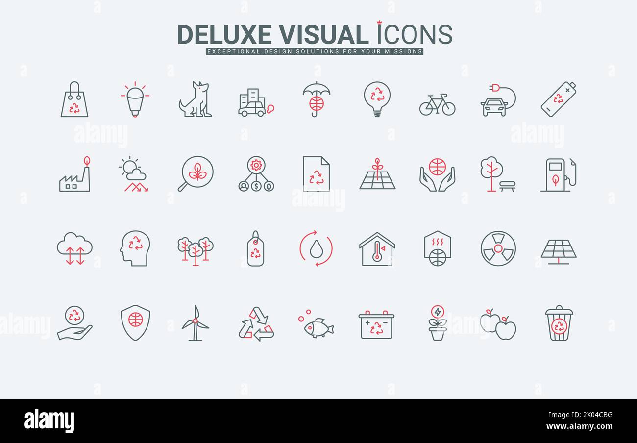 Environment protection line icons set. Green energy, recycle and ...