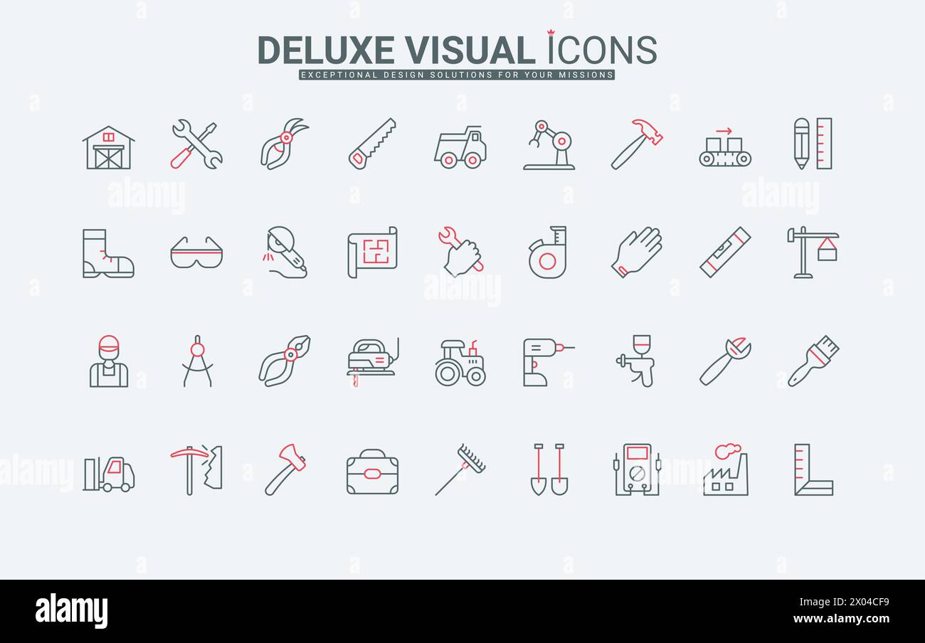 Construction gear and equipment line icons set. Symbols of maintenance ...